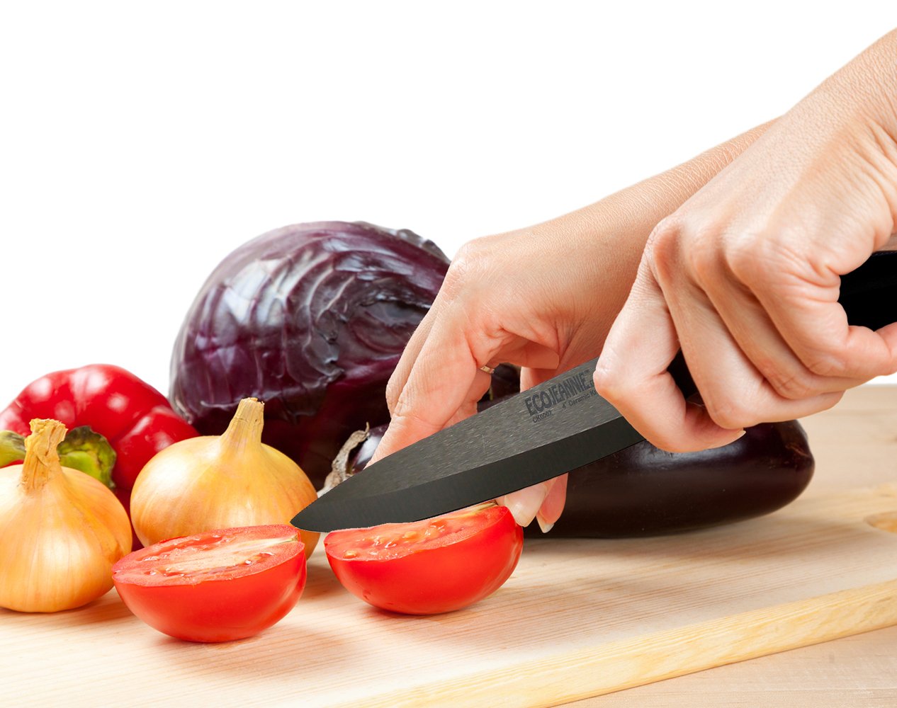 EcoJeannie CK0001 6 Inch Advanced Coffee Color Ceramic Blade Professional Chef's Knife with Plastic Protective Cover