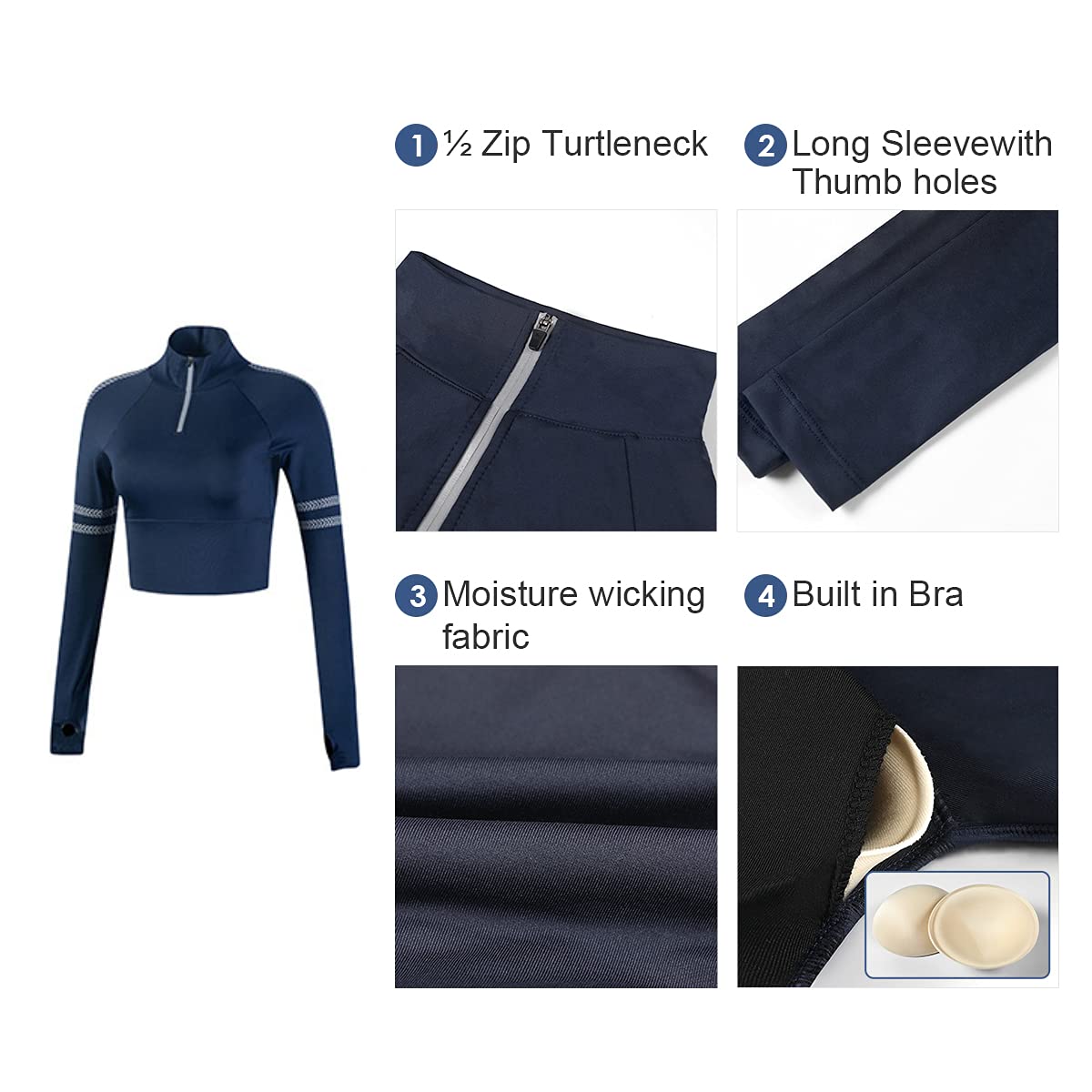 DREAM SLIM Women's Athletic Cropped Jacket Stretchy Lightweight Half Zip Running Track Jacket Pullover for Women and Teen Girls (Blue,M)