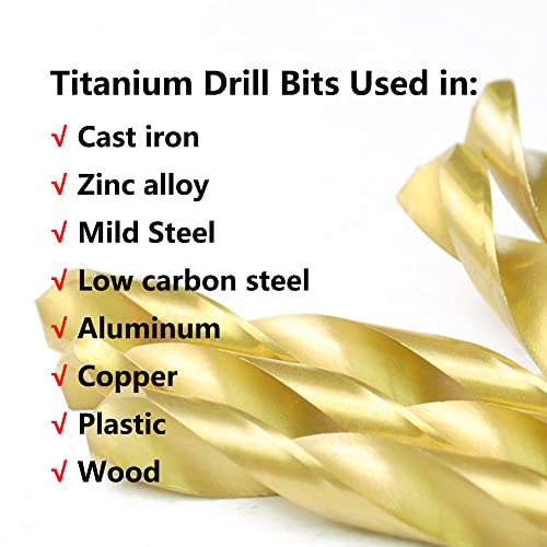 VALYRIANTOOL Titanium Drill Bit Set 5PCS 1/2" HSS Jobber Drill Bits, Premium 4341 High Speed Steel Drill Bits Set with 3/8" Reduced Shank for Drilling on Mild Steel, Copper, Aluminum (1/2"(5PCS))