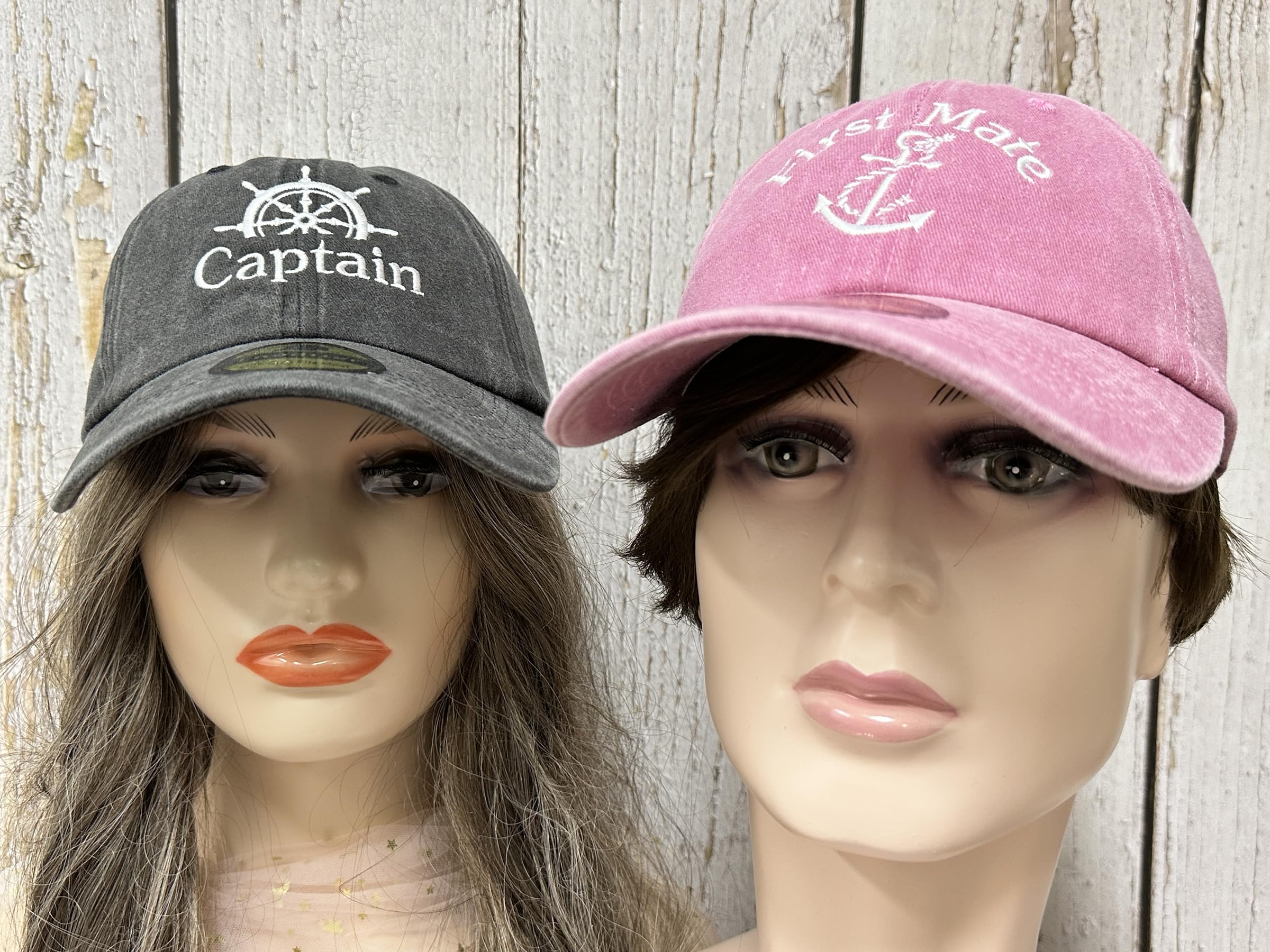 Enodtter Embroidered Captain First Mate Hats for Men Women, Nautical Marine Sailor Gift, Black Pink Skipper Boating Baseball Caps