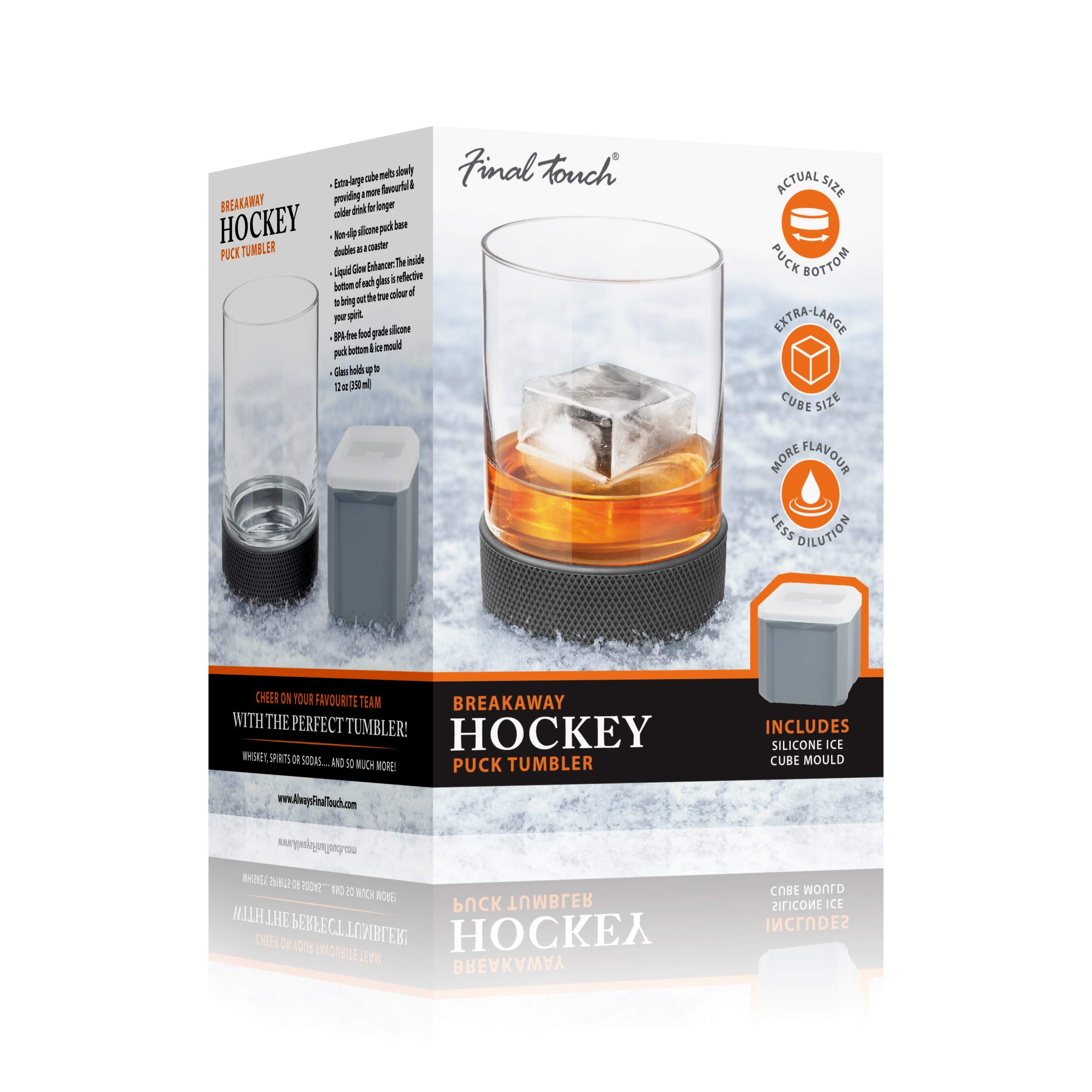 Final Touch Breakaway Whiskey/Cocktail Hockey Puck Tumbler Sports Glasses with Square Ice Mould - - 12oz (350ml) (FTA6635)