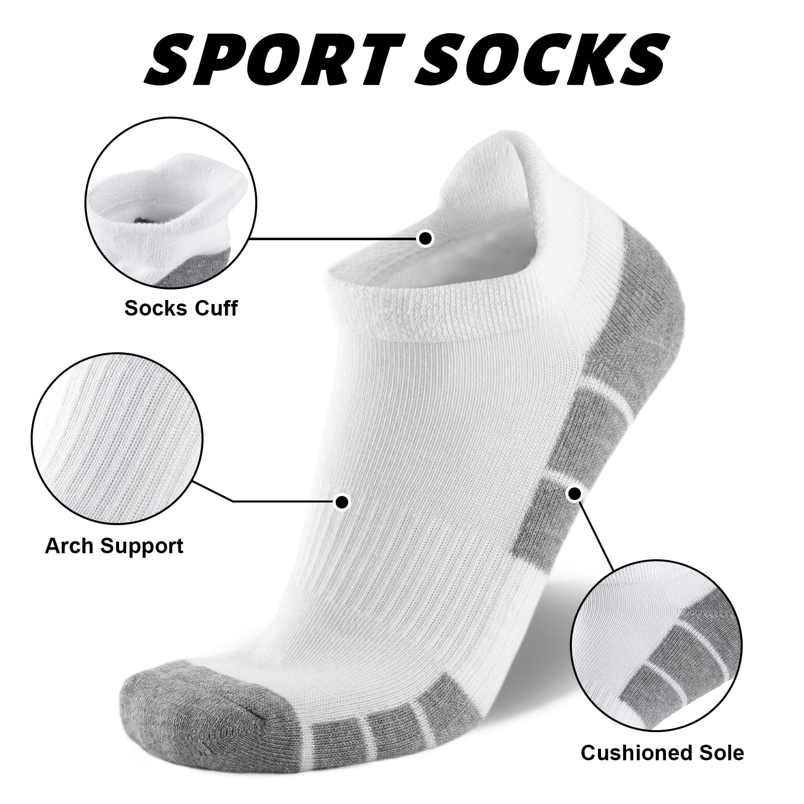 eallco Mens Ankle Socks Athletic Short Running Socks With Cushioned Sole 6 Pairs