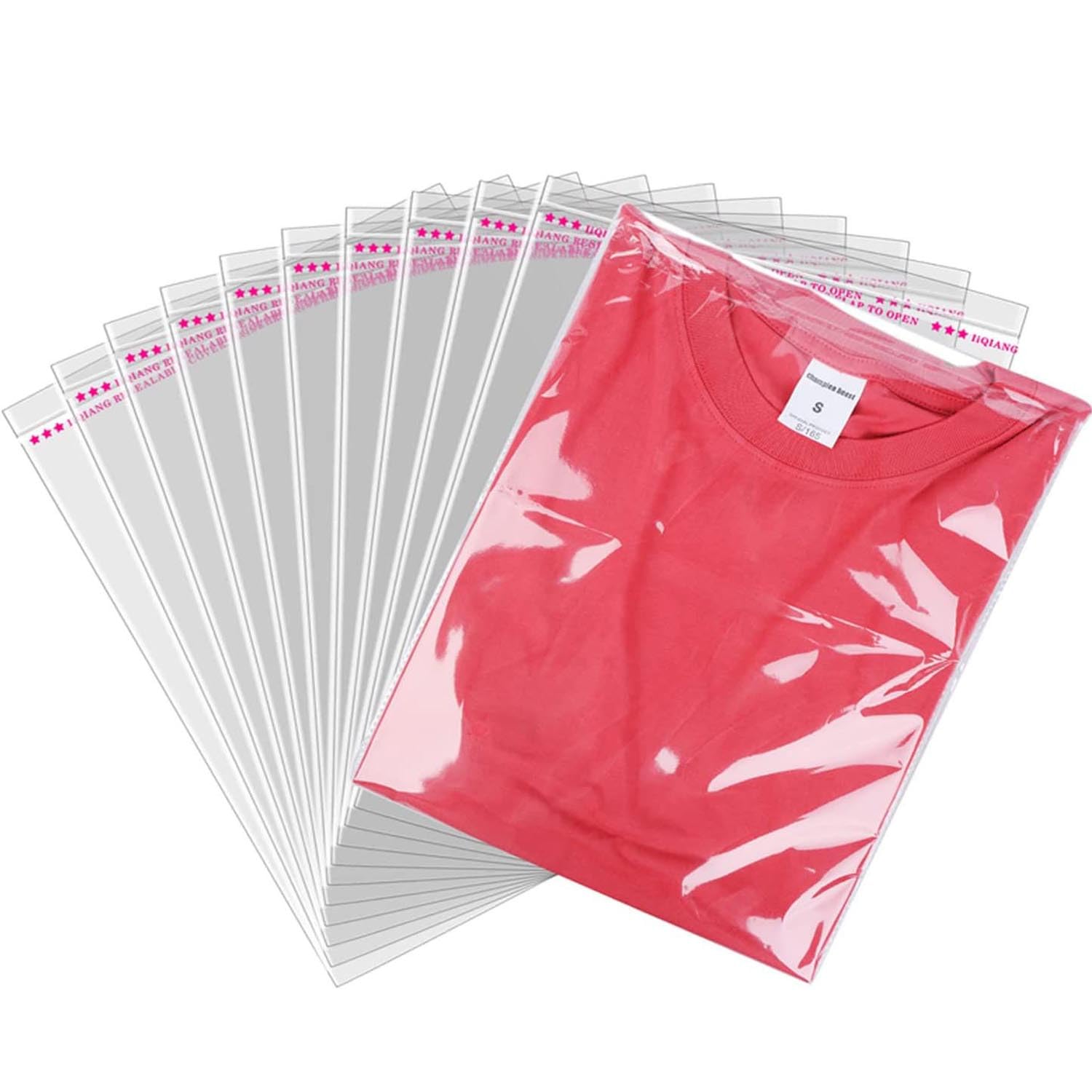 LonlyEagle 100 Pcs 10x14 Inches Self Sealing Cellophane Bags, Clear Resealable Cellophane Plastic Bags Self Adhesive for Packaging Shirts, Clothing, Magazines, Books, and Artwork