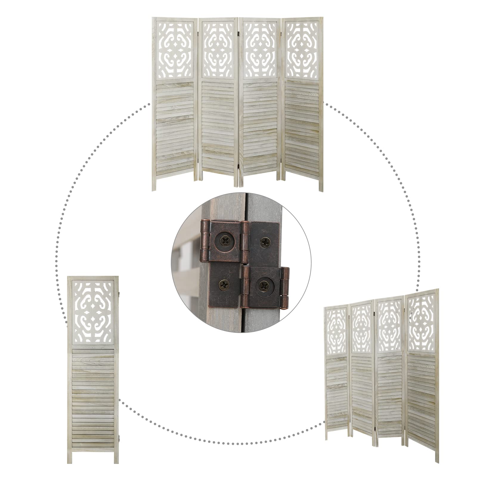 ECOMEX Cutout Room Divider,6 Panel Freestanding Room Divider Screen,Folding Privacy Wall Screen Room Divider for Home Office Bedroom, Natural