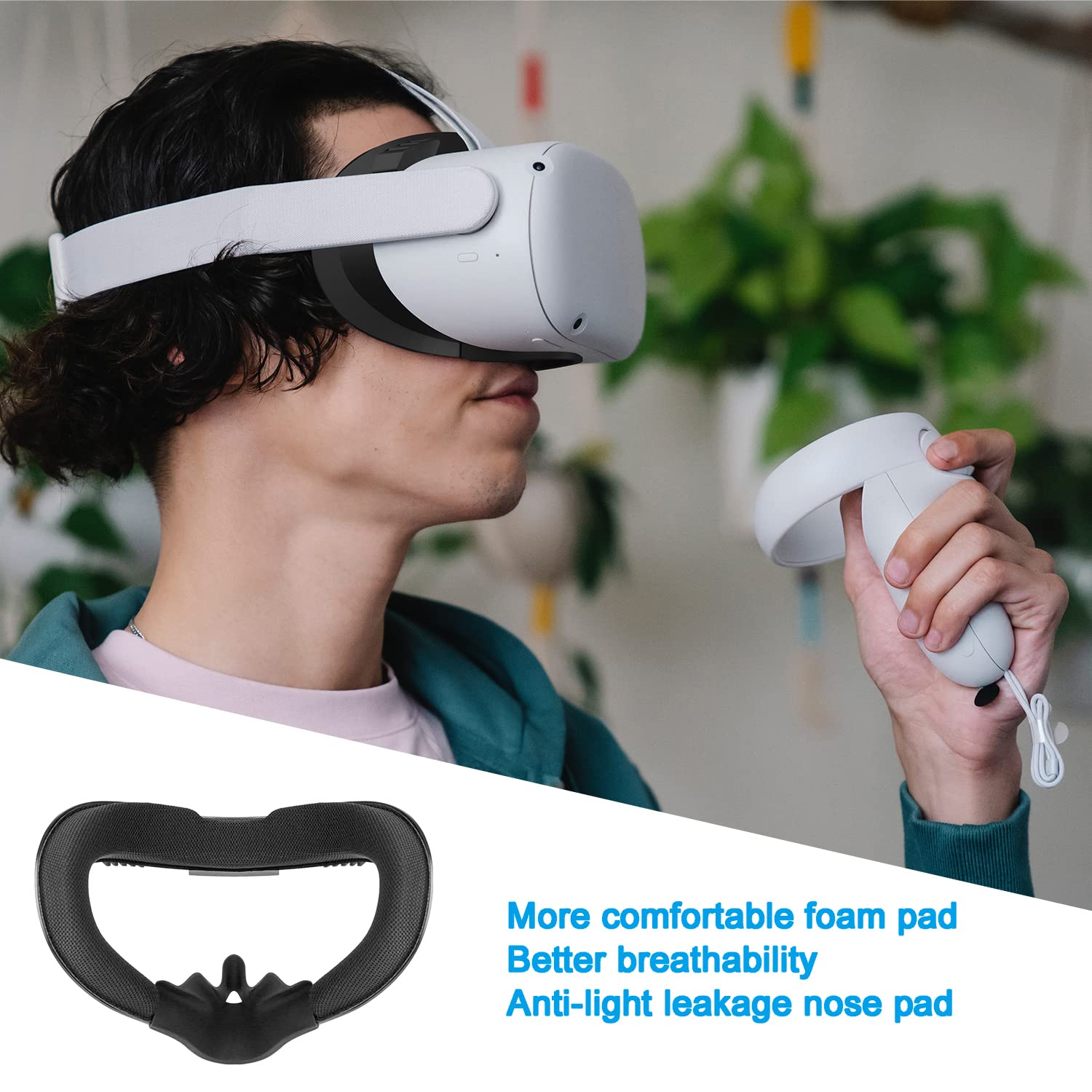 EWalos Upgraded Foam Face Pad Replacement for Oculus Quest 2, Widened Face Cover with Anti-Leakage Nose Pad for Oculus Quest 2, VR Headsets Sweat-Proof Comfortable Black