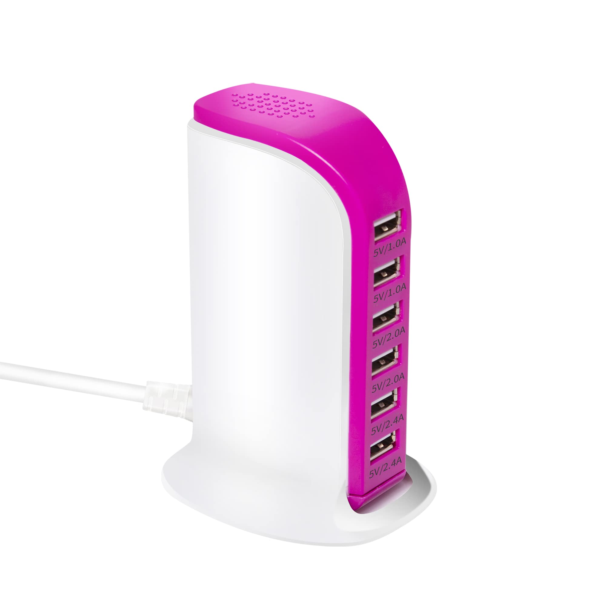 Wyssay 10A(50W) Universal USB Charger,6-Port Independent Desktop USB Charging Station,Multi Charger Block with 4 Ft Extension Cord, USB Fast Charger for Phone Ipad and More(Pink)