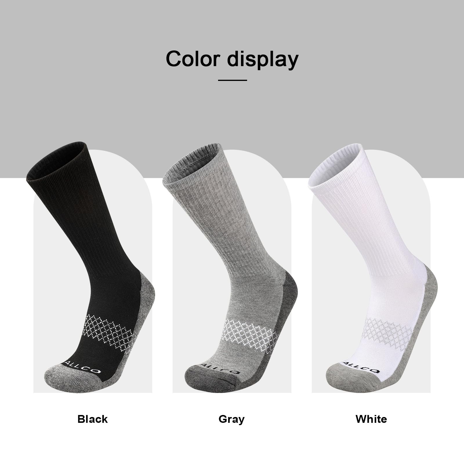 eallco Mens Crew Socks Athletic Work Calf Socks Running Long Socks With Cushioned Sole 6 Pairs