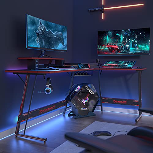 DESINO L Shaped Gaming Desk 59 inch Computer Corner Desk PC Writing Table Gamer Workstation for Home Office, Black