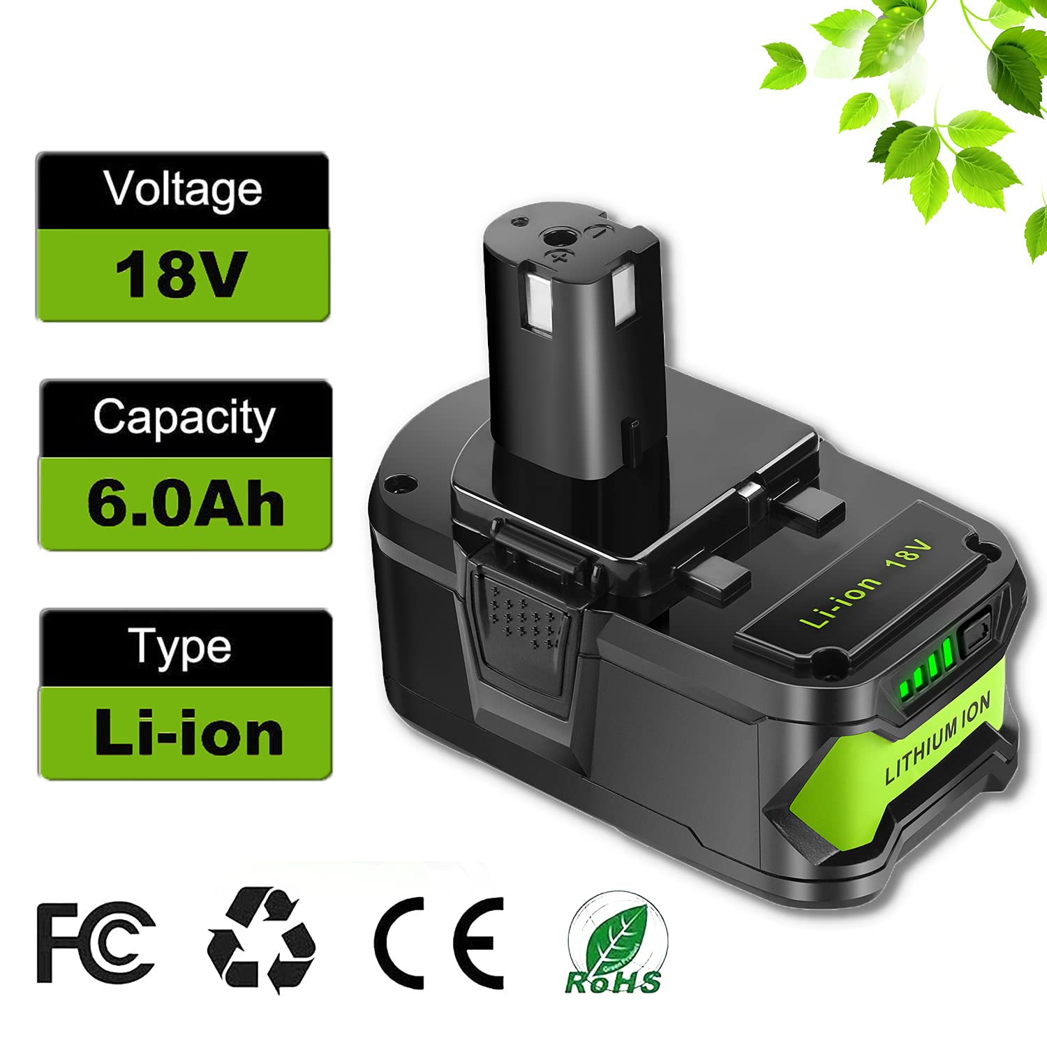 Gatcepot 2Pack 6.0Ah P108 Battery Compatible with Ryobi 18 Volt Lithium Battery P104 P105 P102 P103 P107 P109 P100 for Ryobi 18 Volt ONE+ Cordless Tool