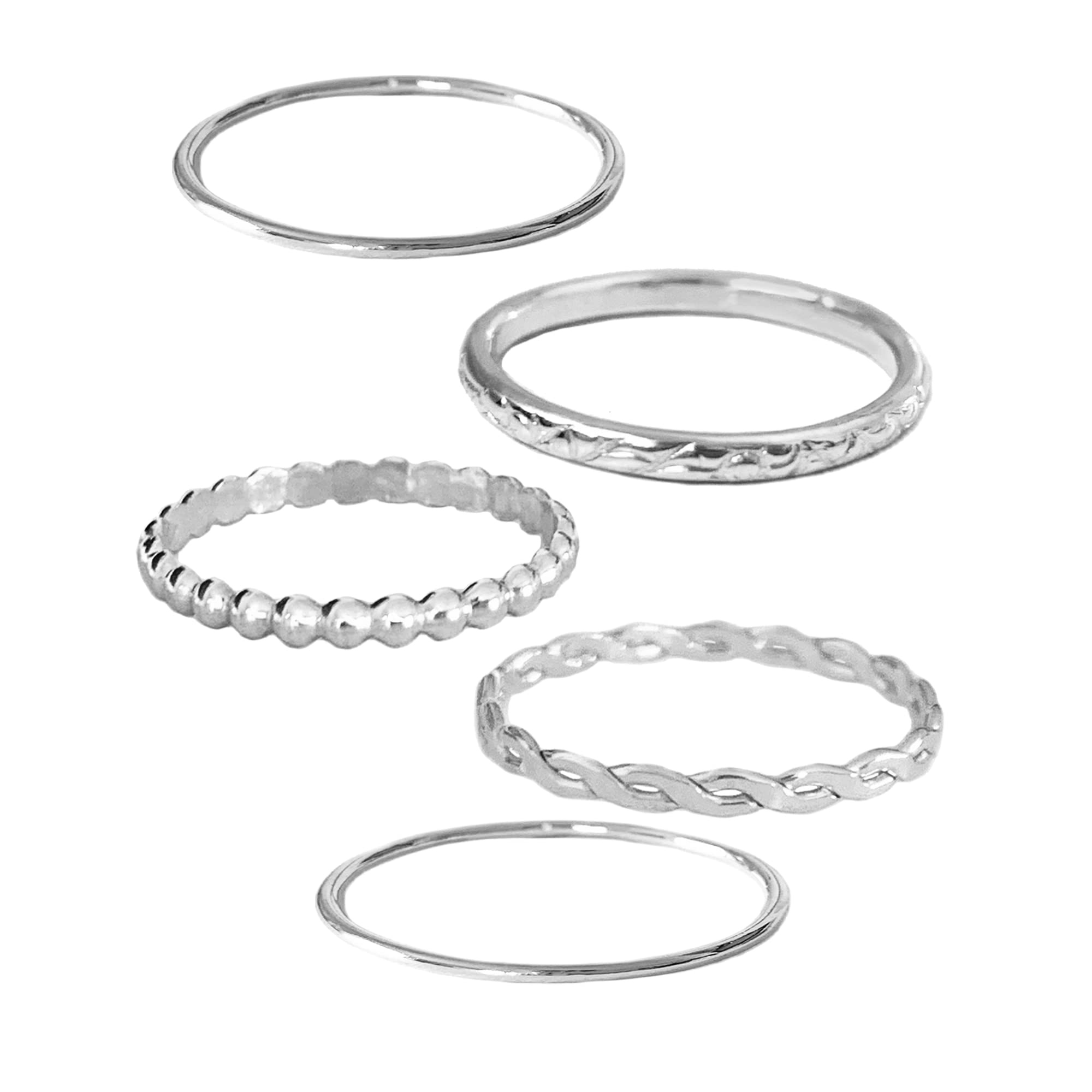 Five Variety Skinny Band Rings in 14k Gold Fill or Sterling Silver (Sterling Silver, 4)