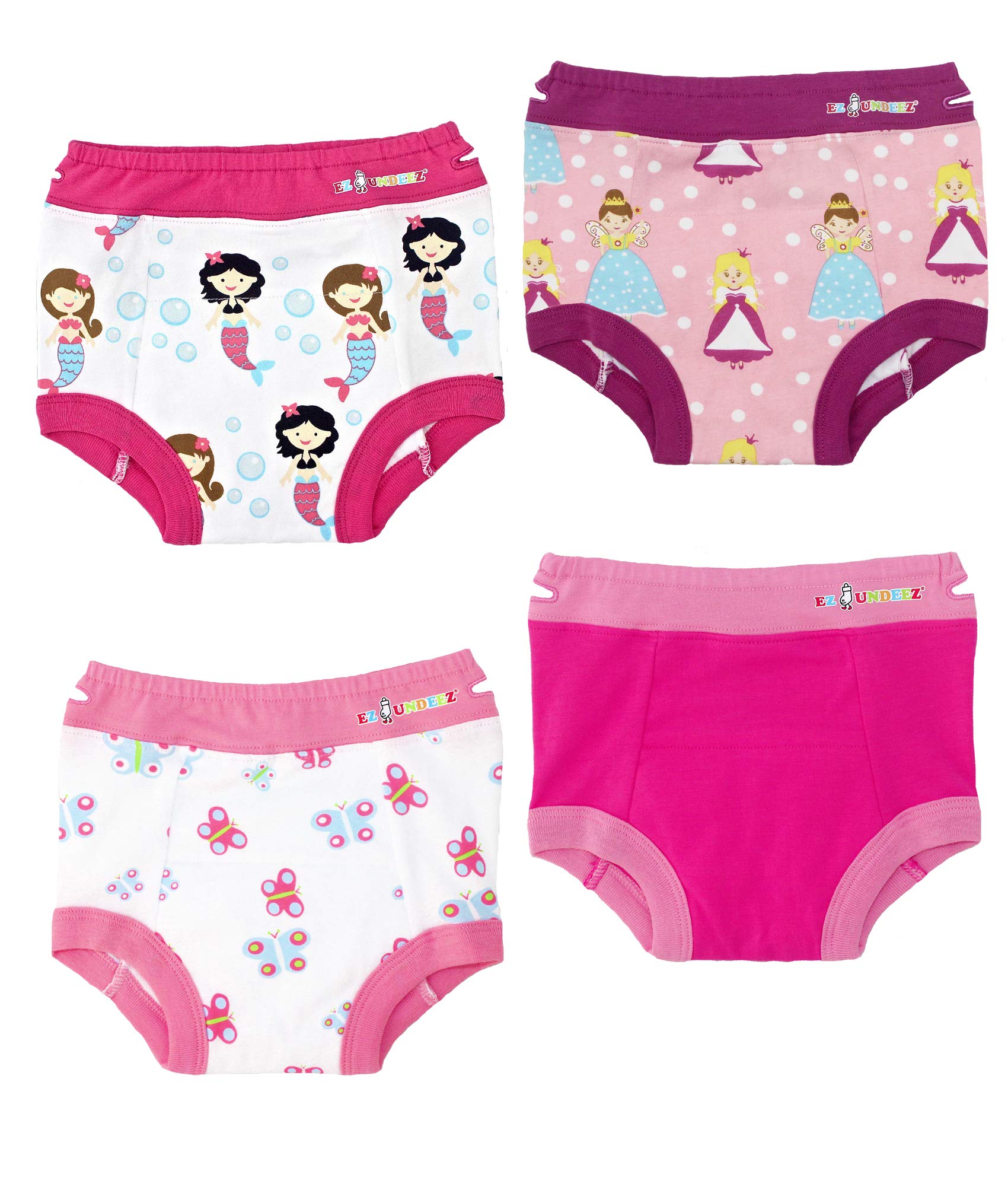 Ez Undeez Toddler Girls Training Underwear, Easy Pull Ups (4 Pack) (3T, Mermaids-Princess-Butterfly)