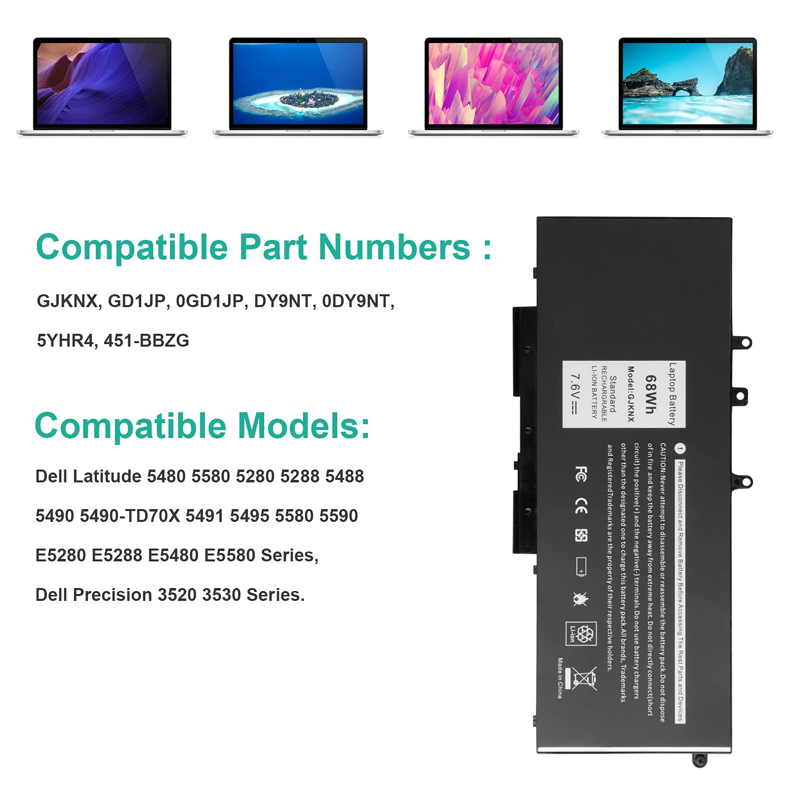 Fancy Buying 68W GJKNX Laptop Battery for Dell Latitude 5480 5580 5280 5288 5290 5488 5490 5491 5495 5590 5591 E5480 E5580 E5490 E5590 Precision 15 3520 3530 DY9NT 0DY9NT GD1JP 0GD1JP 5YHR4 451-BBZG