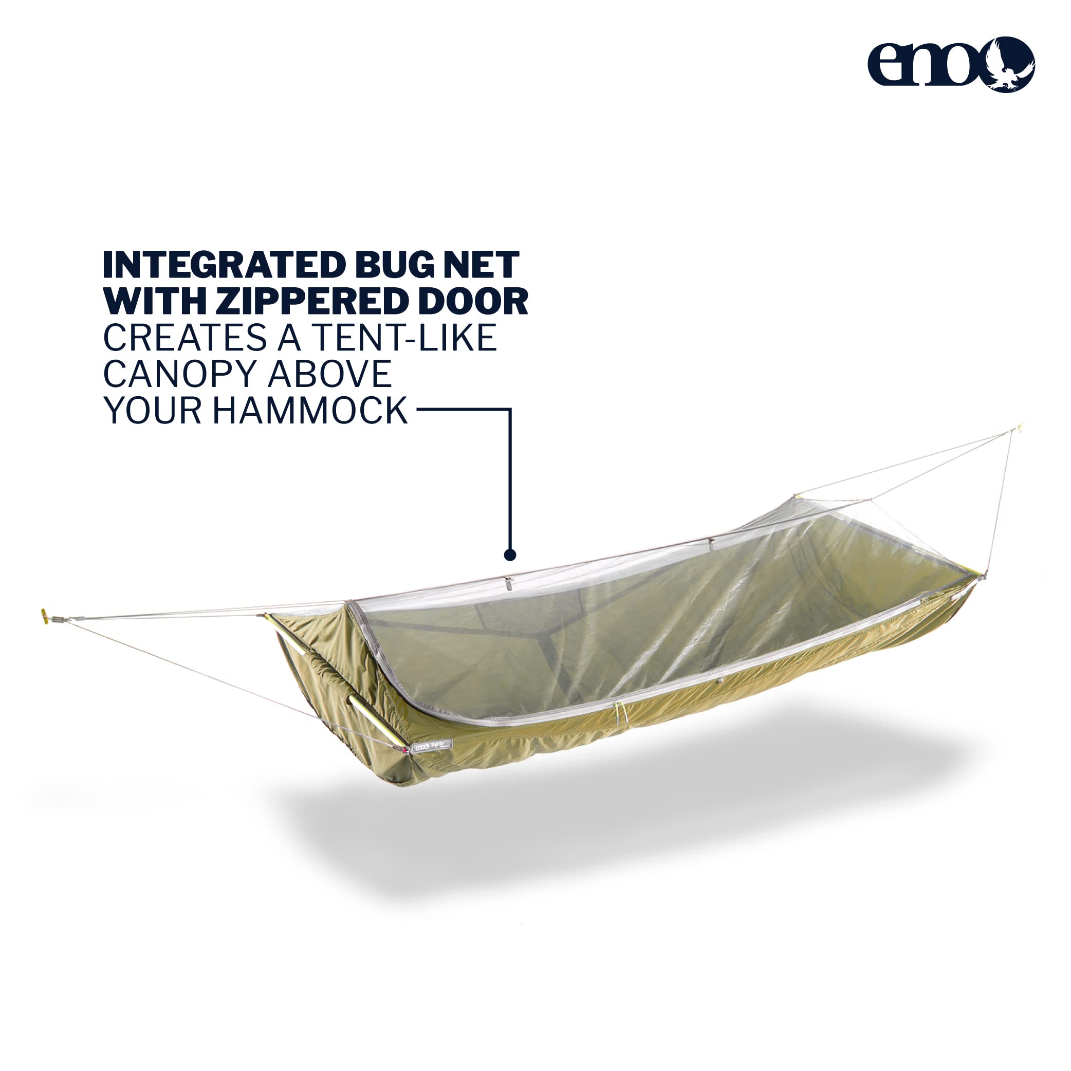ENO SkyLite Hammock - 1 Person Flat, Portable Hammock - Integrated Hammock Bug Net - for Camping, Hiking, Backpacking, Travel, Festival, or The Beach - Evergreen