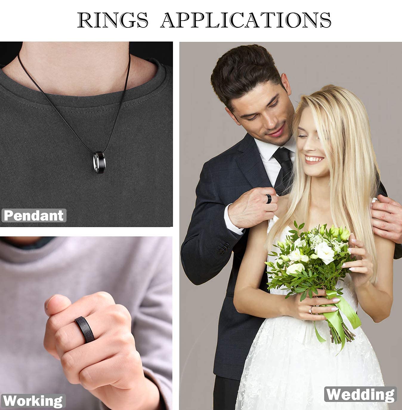 EIELO 4 Pieces Band Rings for Men Women Stainless Steel Cool Chain Inlaid Fidget Spinner Ring Black Silver Anxiety Wedding Pormise Ring Set