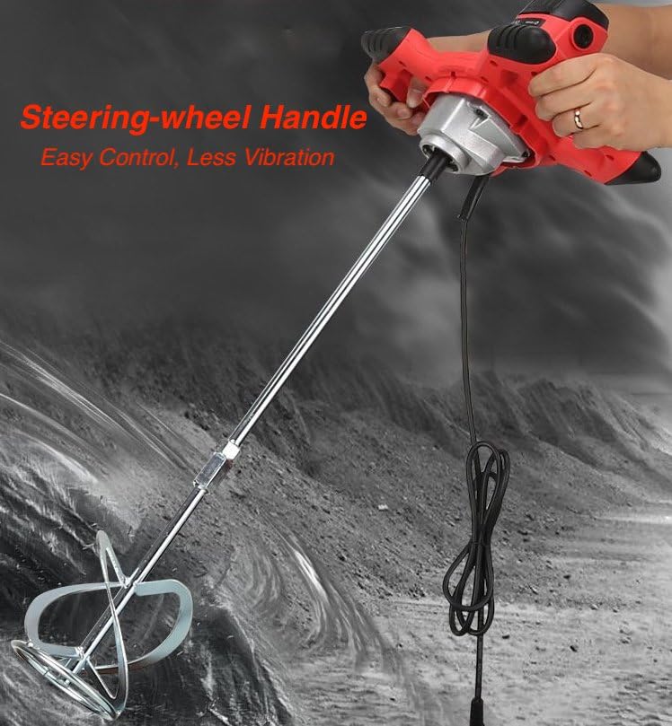 Electric Concrete Cement Mixer, Handheld Tile Mortar Mixer, Concrete Paint Mixing Machine, 6 Adjustable Speed, Mud Drill for Mixing Grout Plaster Stirring Tool 110V 2100W