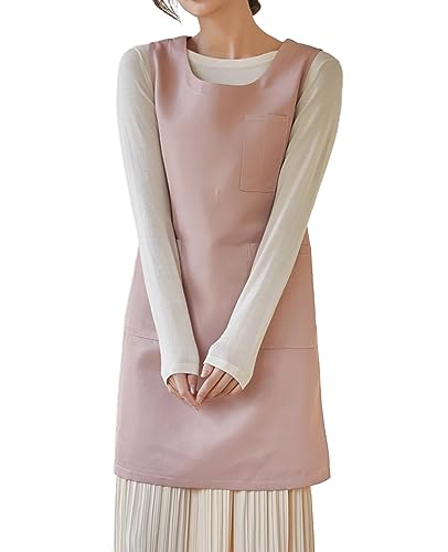 Yuaxme Women Cobbler Apron Japanese Style Aprons with 3 Pockets for Work Chef Kitchen (Pink)