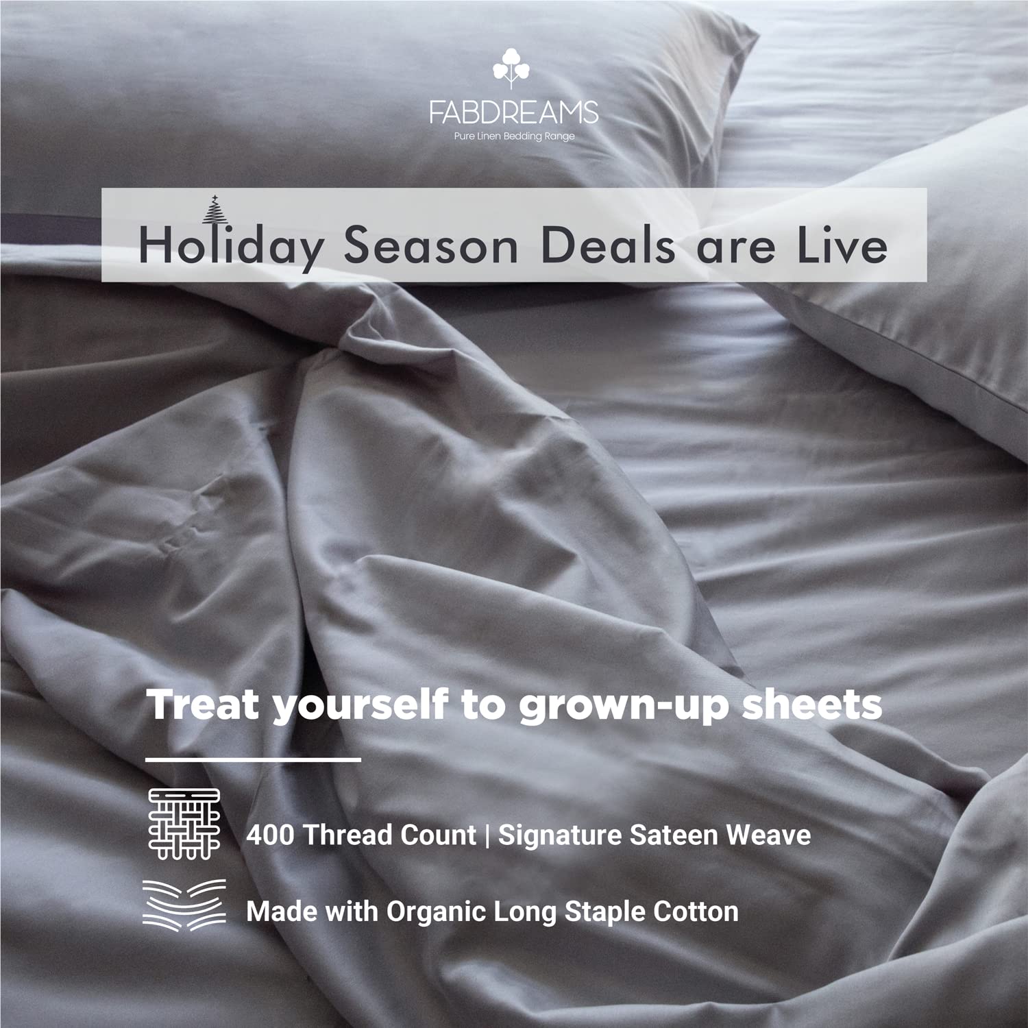 Fabdreams 100% Organic Cotton California King Size Sheet Set | 400 Thread Count Sheet Set | GOTS Certified | Long Staple Cotton | Upto 17" Elasticised Deep Pockets | Soft Silky Shiny | White