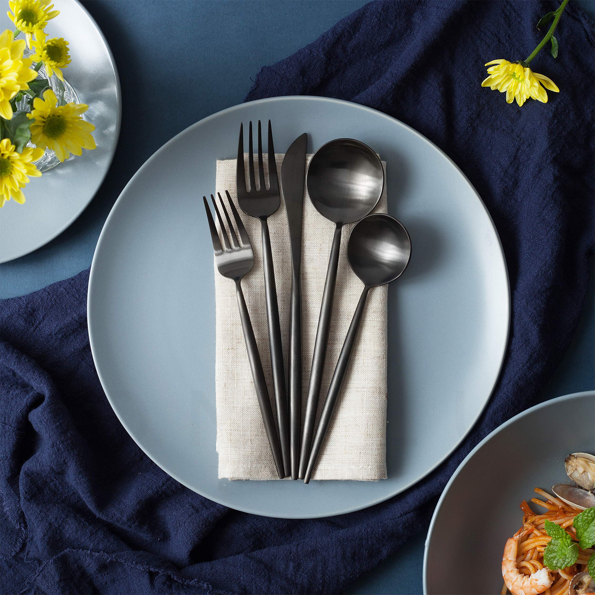 Homelux Theory 18/10 Stainless Steel Silverware Set, 4 Cutlery Set of 5pc Heavy Duty Spoons & Forks Set, Kitchen Silverware Set Dishwasher Safe, Elegant Adaline Royal Modern Utensils & Flatware Set