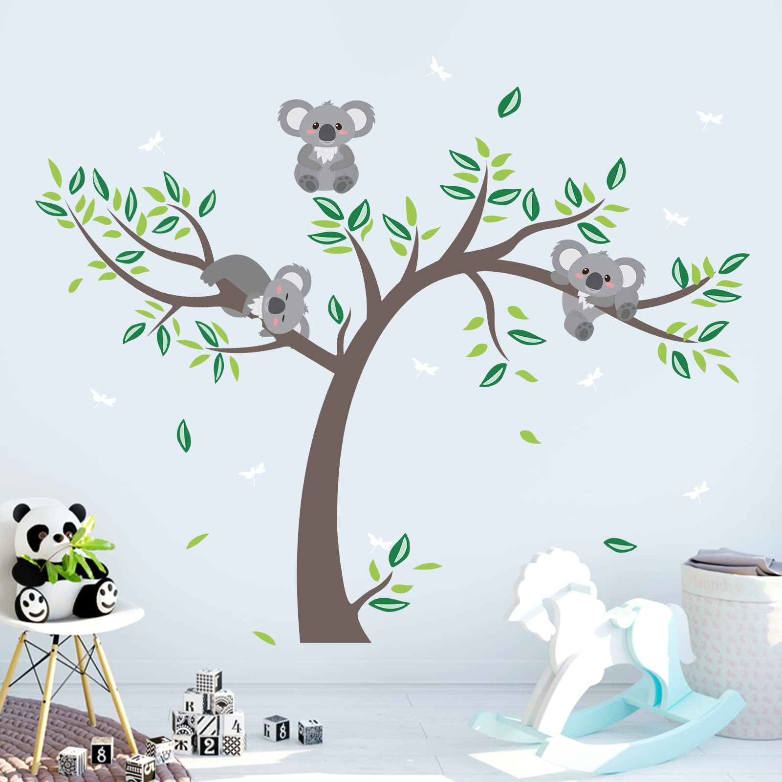 decalmile Koala and Tree Branch Wall Decals Dragonflies Koala Bear Kids Wall Stickers Baby Nursery Childrens Bedroom Wall Decor