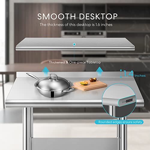 VIVOHOME 24 x 30 Inch Stainless Steel Work Table with Backsplash, Food Prep Commercial Table with Wheels for Restaurant, Hotel, Home and Warehouse
