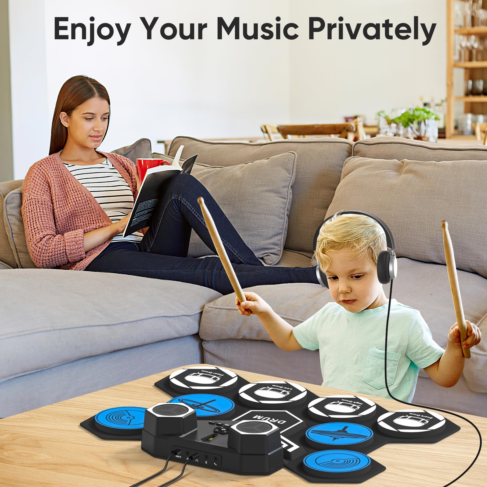 Electric Drum Set, 9 Drums Portable Practice Pad, Electronic Drum Kit with Built in Speakers, Drum Sticks, Headphone Out Jack, Christmas Birthday Gifts for Kids/Adults