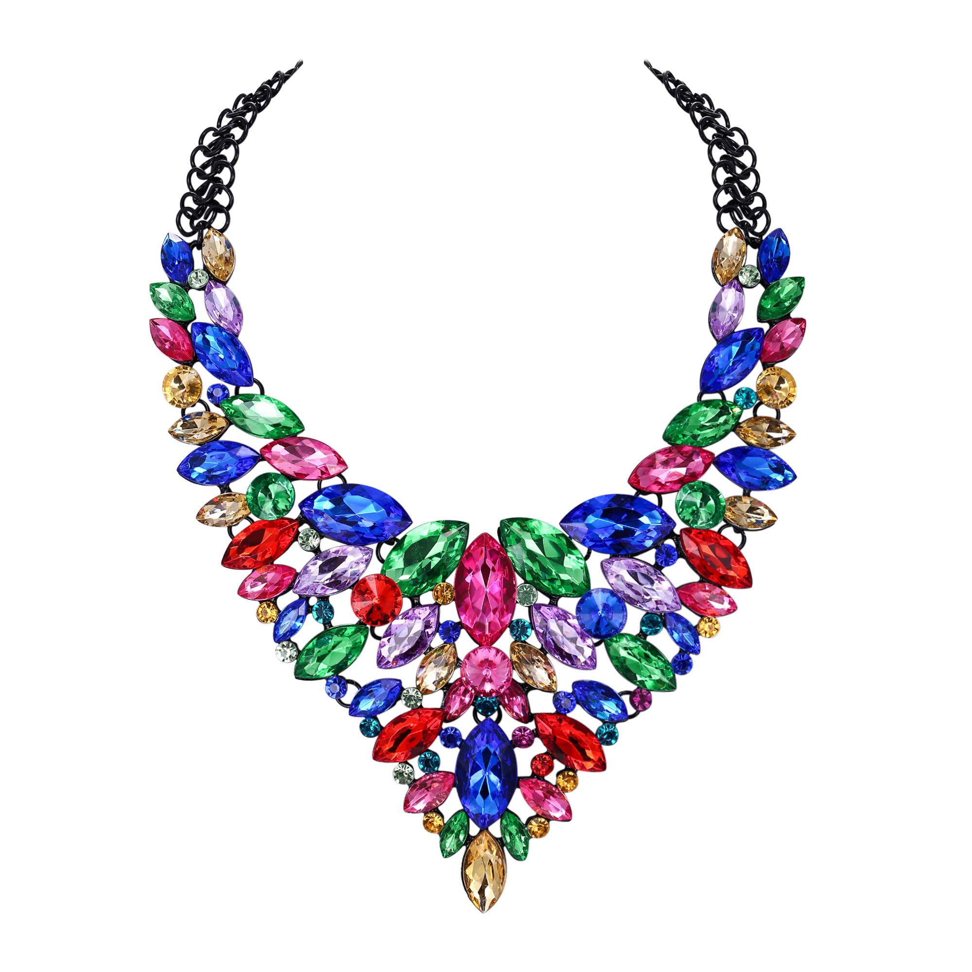 Flyonce Rhinestone Chunky Collar Necklace, Multicolor Crystal Costume Statement Jewelry for Women