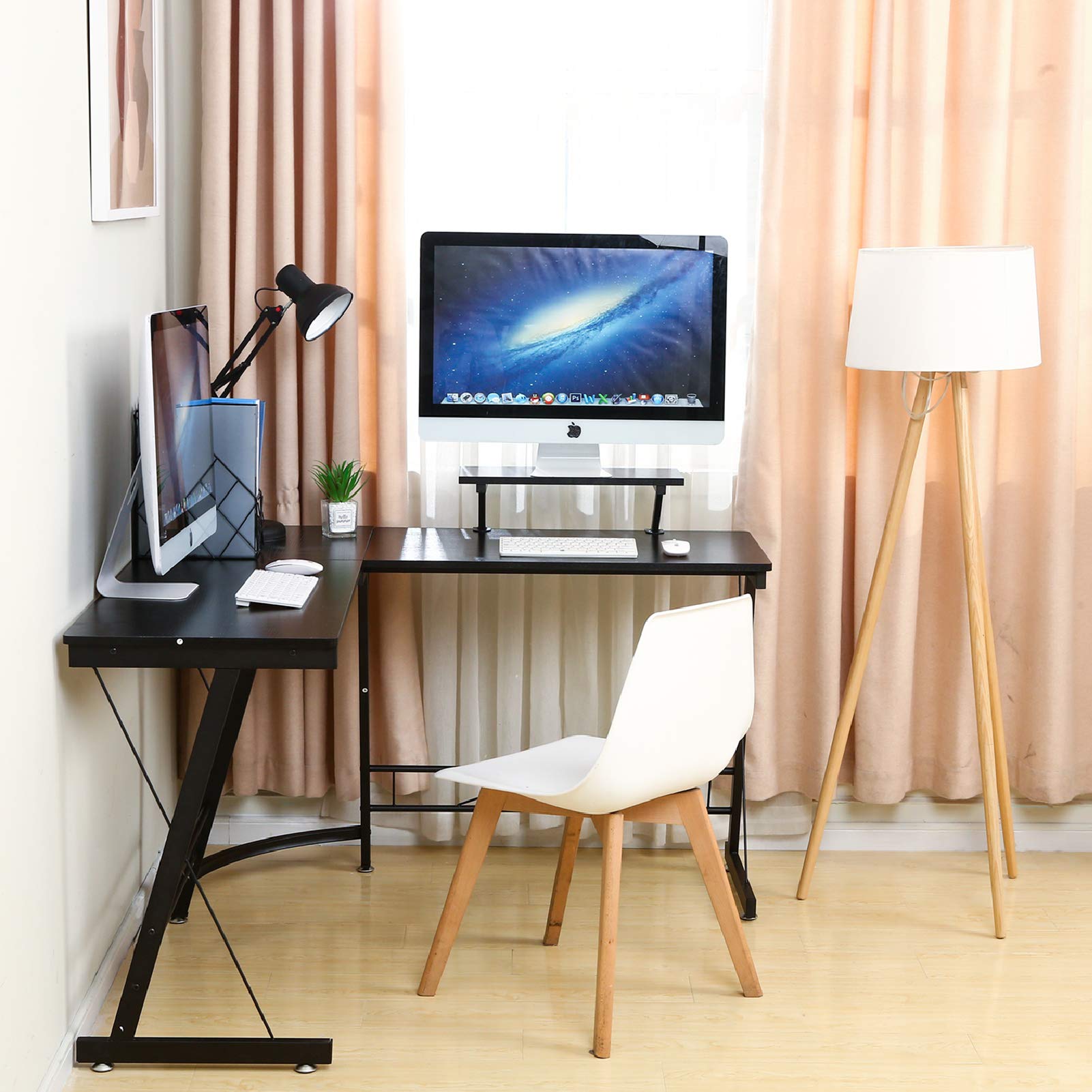 DOUBLERUI L Shaped Desk Home Office Corner Desk,Gaming Computer Desk,PC Latop Study Writing Table Workstation with Large Monitor Stand,Blak,50.8"