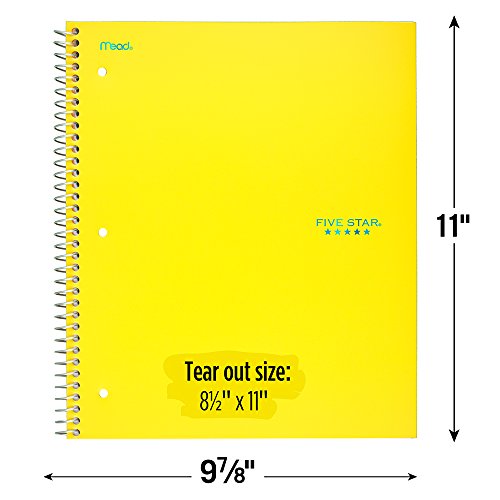 Five Star Spiral Notebook, 3 Subject, College Ruled Paper, 150 Sheets, 11" x 8-1/2", Yellow (73497)