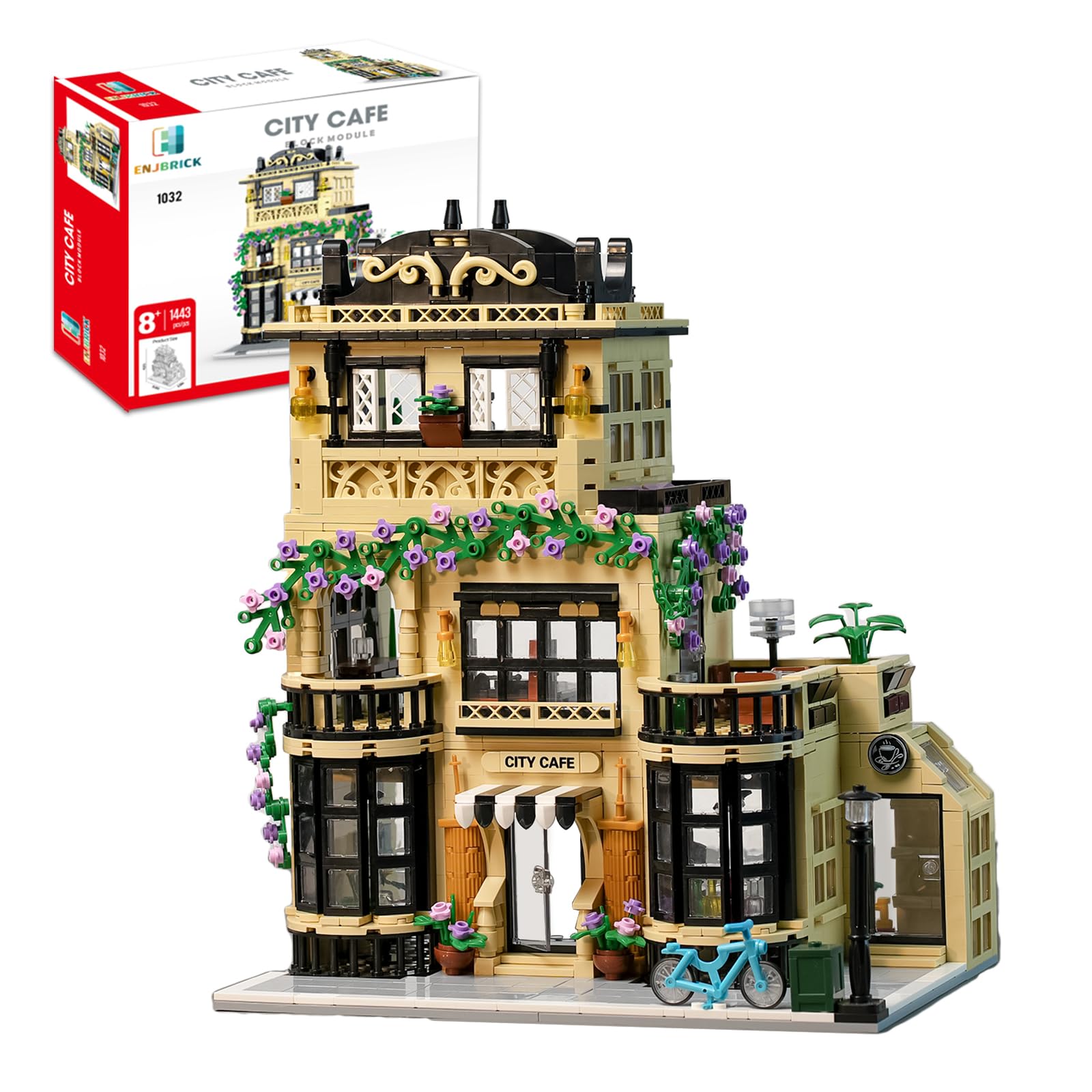 ENJBRICK Flowers City Coffee Shop Building Set for Adutls,Architecture Building House Kit for Boys and Girls 8-14 Years 1443pcs