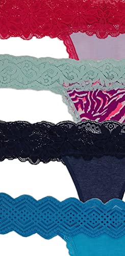 Womens Cotton Thong Underwear Pack - Sexy Lace Breathable Soft Stretch T-Back Hollow Out Bikini Panties X-Large