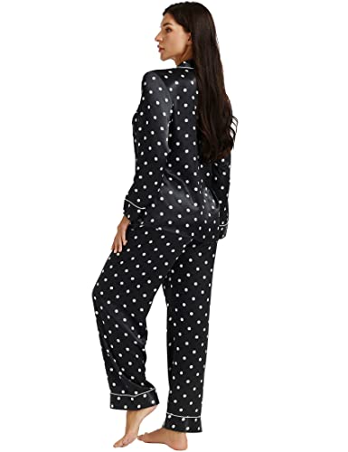 Womens Silk Satin Pajamas Set Sleepwear Loungewear Black XL