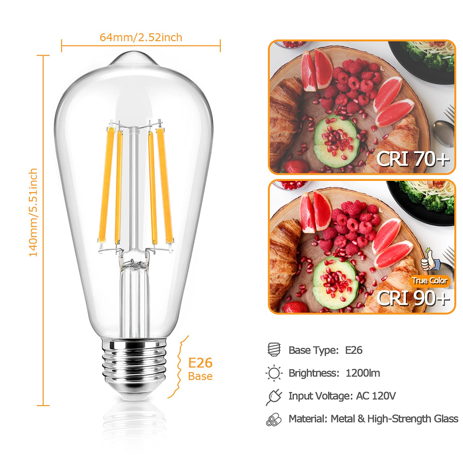 Dimmable 8W ST64 Vintage LED Edison Bulbs 100W Equivalent 3000K Soft Warm White 1200Lumens High Brightness, Antique LED Filament Light Bulbs CRI90+ with E26 Base Clear Glass for Home Bedroom 4 Packs