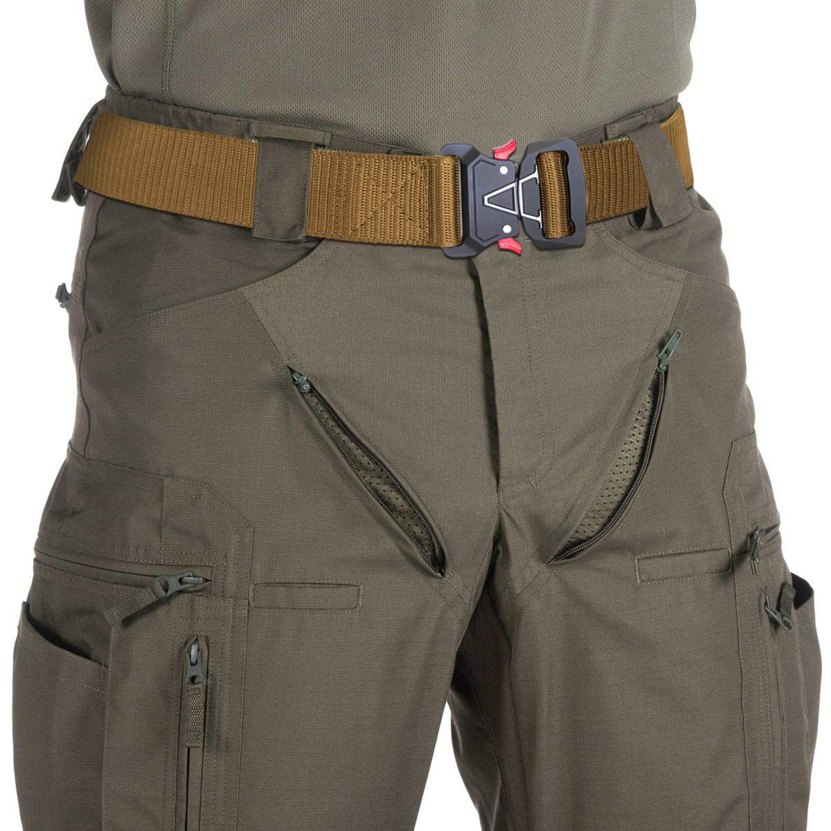 FAIRWIN Tactical Belt,1.5 Inch Web Belt, No Holes Quick Release Heavy Duty Web Belt for Men,Tactical Belt for Men (Brown, L 42"-46")