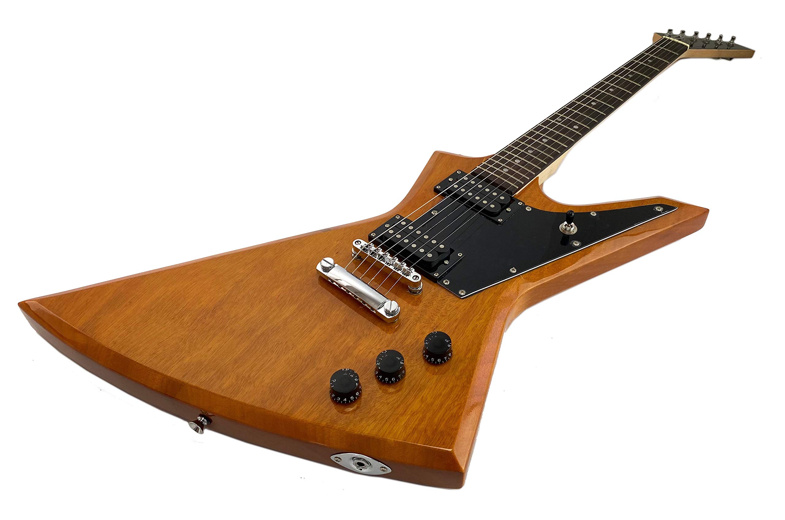Full Size Right Handed Rock Style Electric 6 String Guitar, Solid Wood Body and Bolt on Neck, Cable and Allen Wrench, Color: Natural Brown