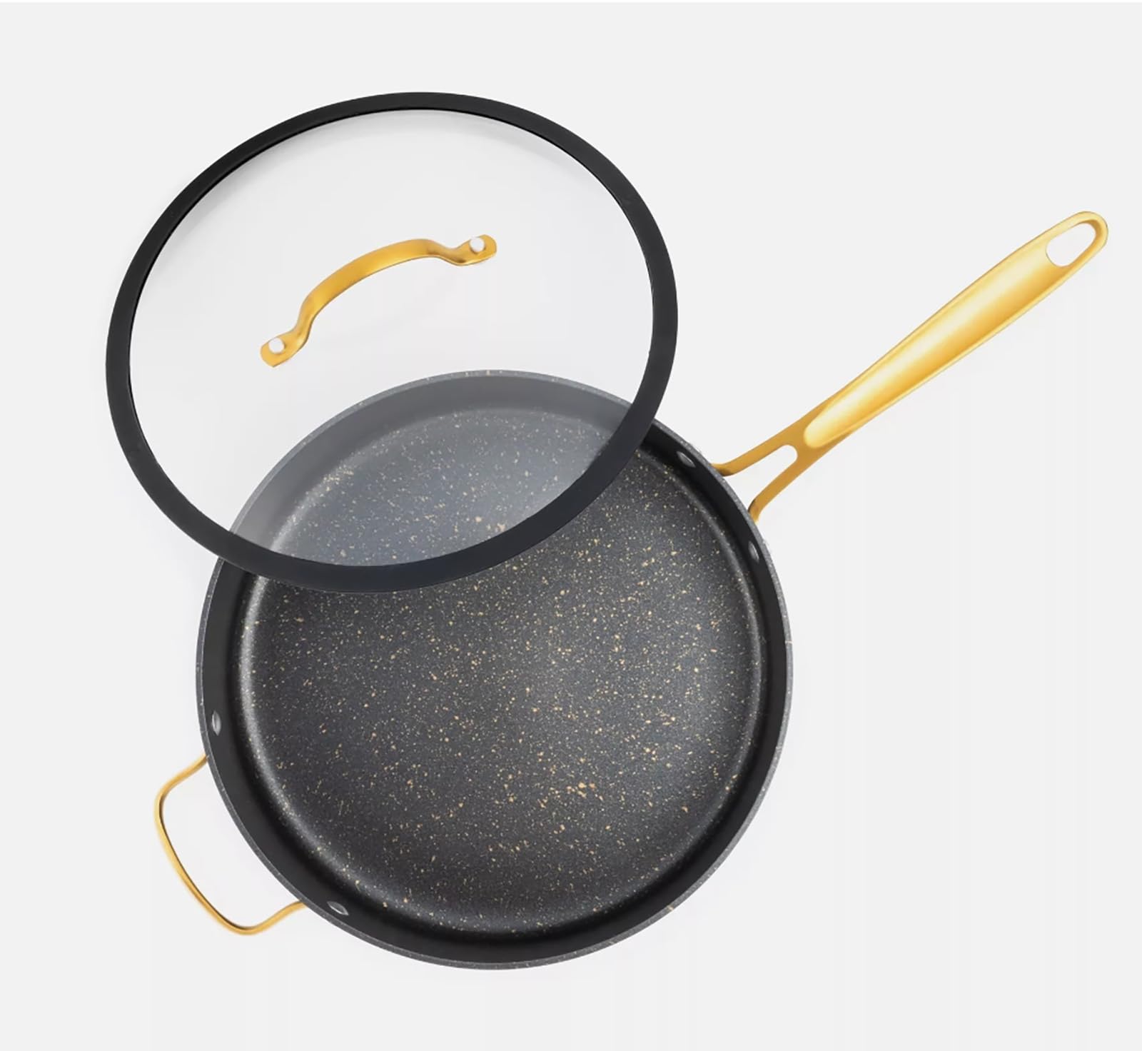 Non Stick Saute Pan with Glass Lid, 5 Quart Black and Gold Signature for Effortless Cooking, Durable Design, Excellent Heat Distribution