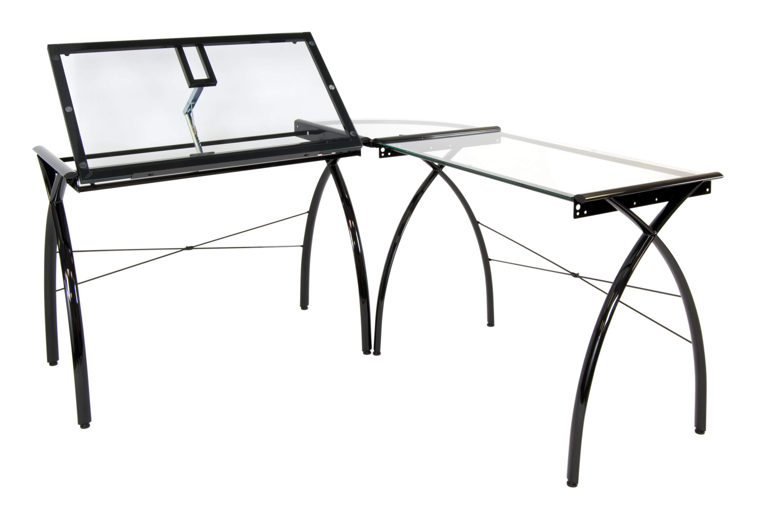 SD STUDIO DESIGNS Futura LS WorkCenter with Tilt Top Adjustable Drafting Table Craft Table Drawing Desk Hobby Table Writing Desk Studio Desk, Black / Clear Glass.