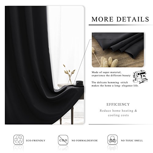 WONTEX Blackout Curtains Thermal Insulated with Grommet Curtains for Bedroom, 52 x 84 inch, Black, 2 Panels
