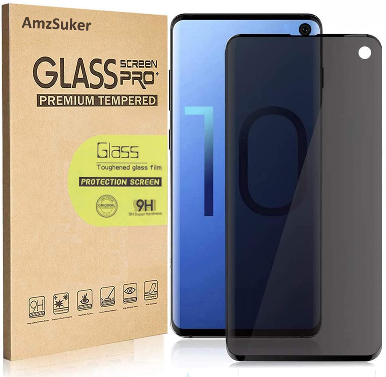 Galaxy S10 Privacy Screen Protector, SUKER [Anti-spy] [9H Hardenss] [3D Curved] [Case Friendly] Tempered Glass Screen Protector for Samsung Galaxy S10 6.1 inch (2 Pack)
