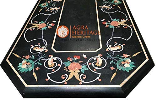 Marble Conference Dining Table Top Marquetry Inlay Floral Furniture Decor | 60"x36" Inches