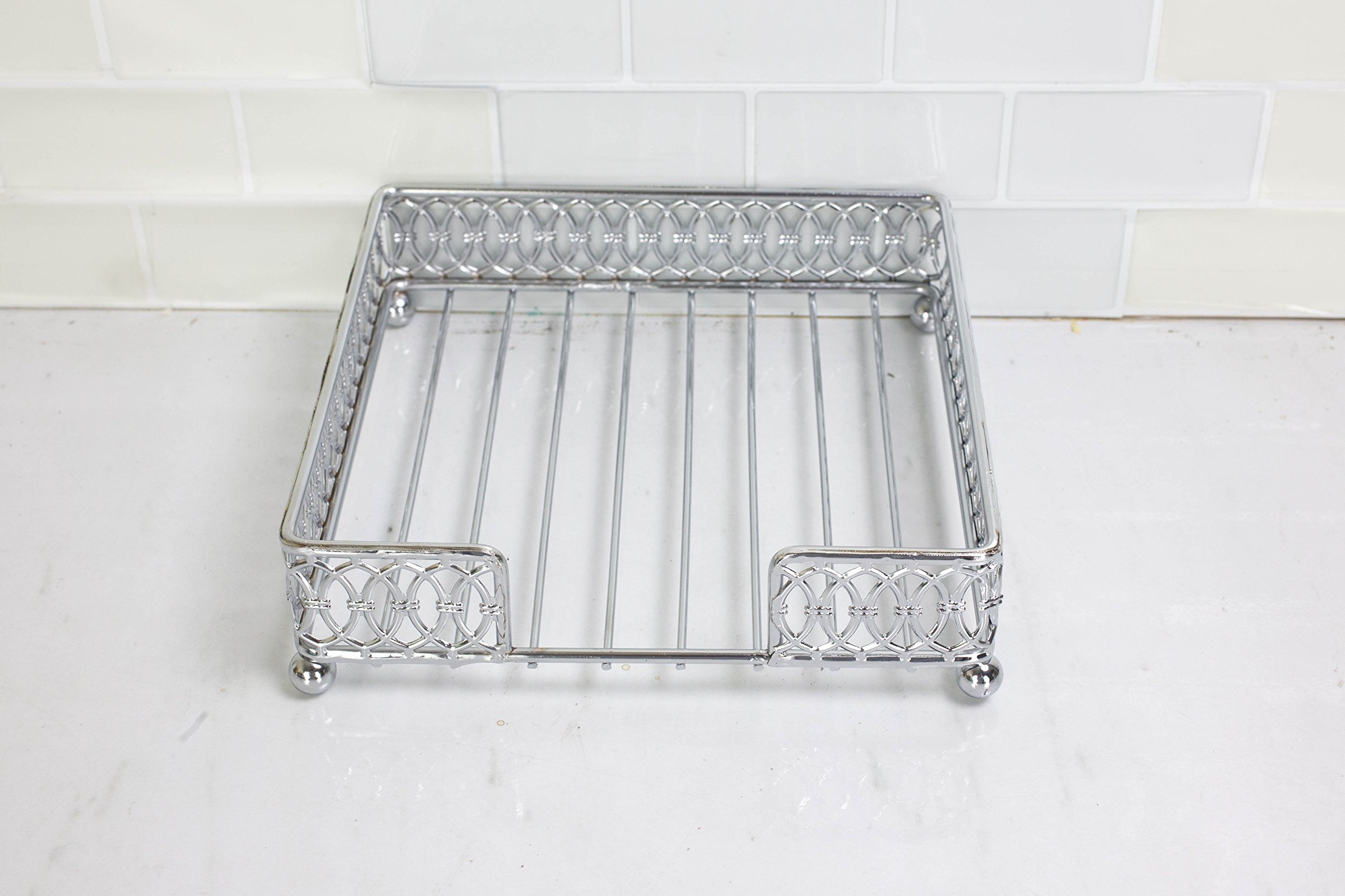 Home Basics Chrome Plated Steel Infinity Collection Flat Napkin Holder Organizing Stand, Elegant Design, Silver Chrome