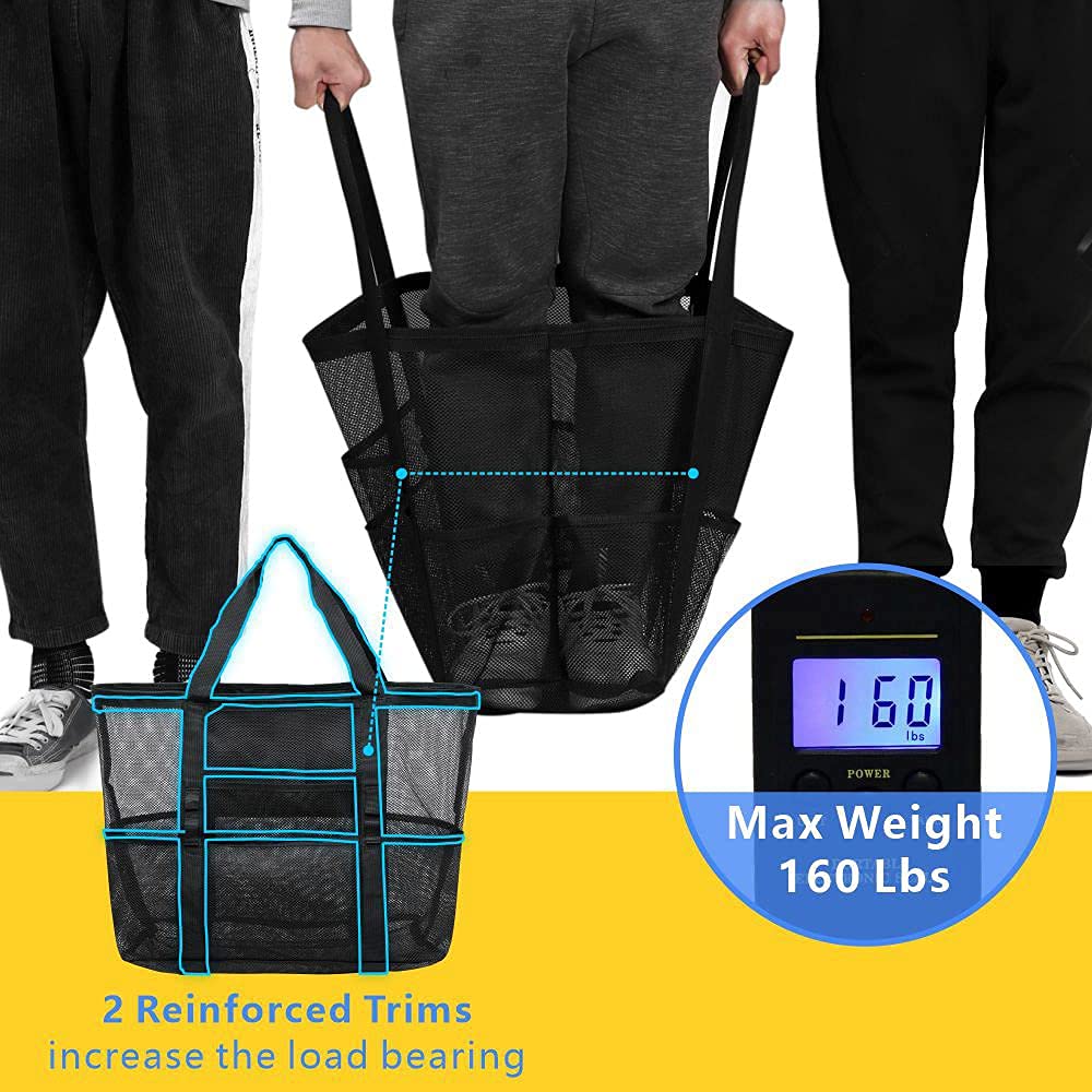F-color Mesh Beach Bag Family - Beach Tote 9 Pockets Beach Towel Bag, Black