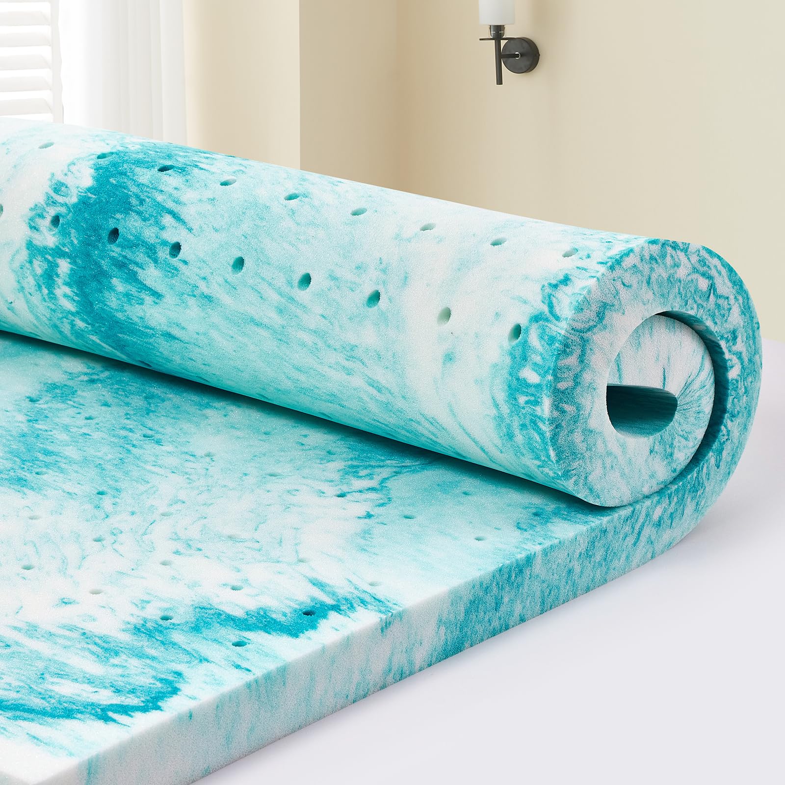SIEMOUR 3 inch Memory Foam Mattress Topper King Size, Gel Infused Memory Foam Mattress Pad for Pressure Relief, 76x80 Inches, Blue