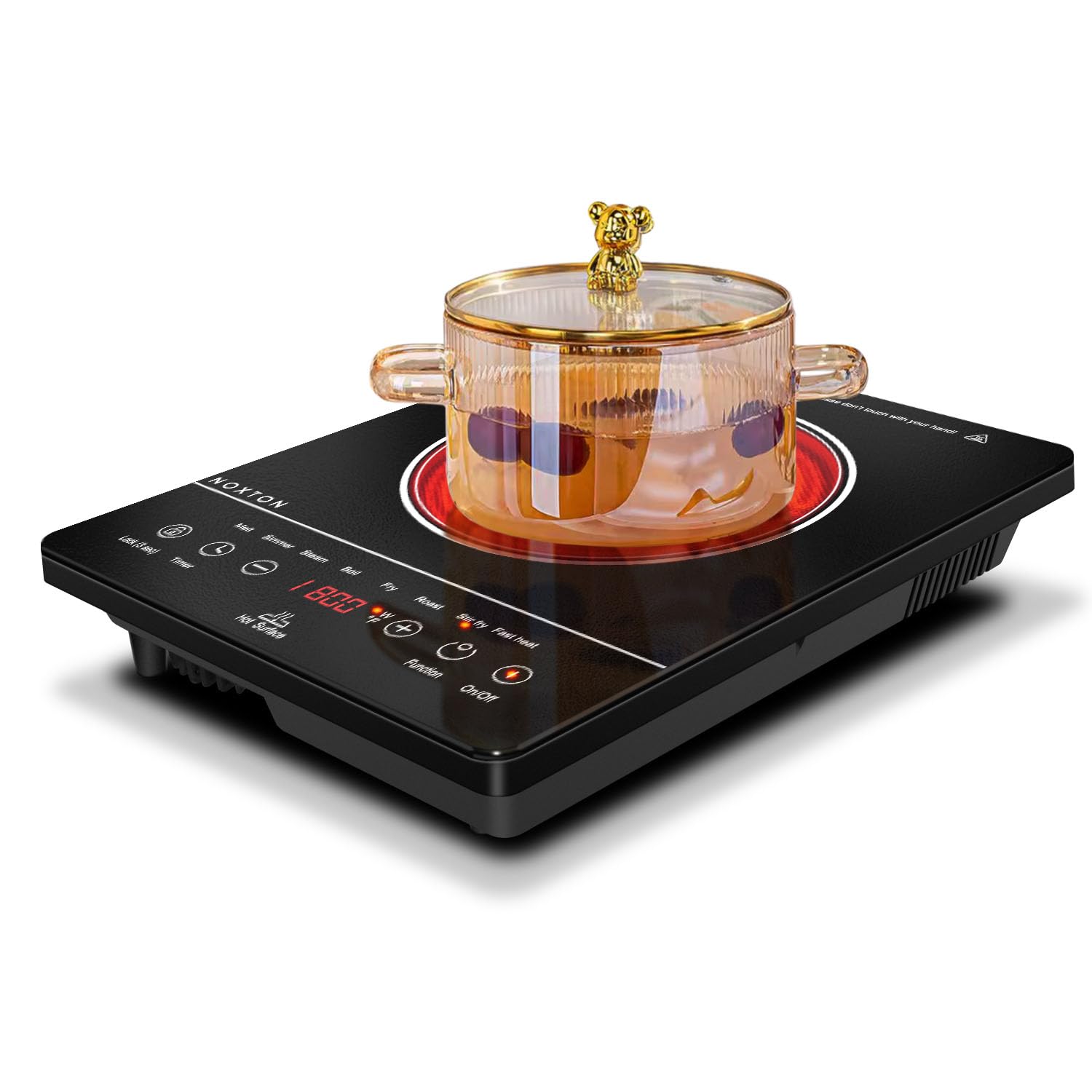 Noxton Portable Electric Stove, 1800W Electric Cooktop Single Burner Countertop with Child Safety Lock, Timer, Residual Heat Indicator, 110V Ceramic Infrared Hot Plate