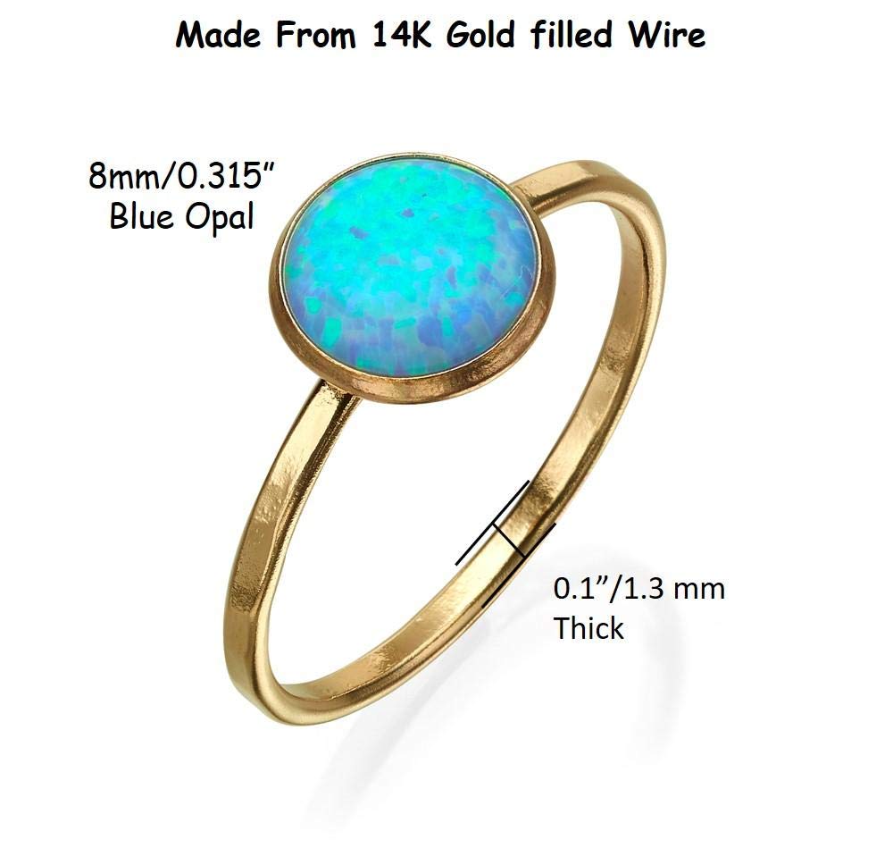 FABIN JEWELRY Gold filled Ring with Blue Opal Stone 8mm Dainty Ring