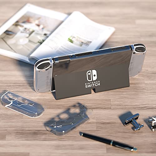 FANPL Clear Case for Nintendo Switch OLED 2021, 2 in 1 Case Cover with Hard PC Back Shell and Soft TPU Joy Con Cover, Transparent Protective Case for Switch OLED with Screen Protector Thumb Grip Caps