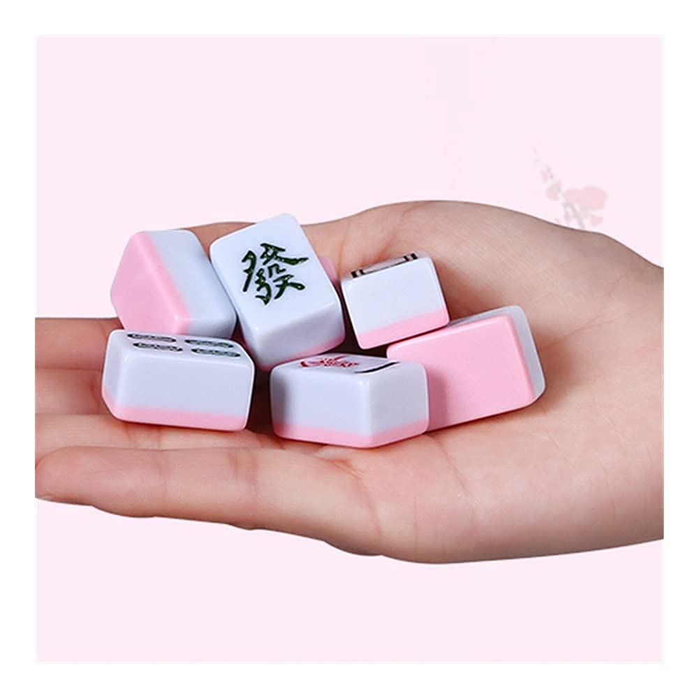 inBEKEA Mahjong Sets Chinese Chinese Mahjong Game Set with Foldable Table, Mah Jongg Set Full Size for Chinese Style Game Play, Pink Mah Jongg Set