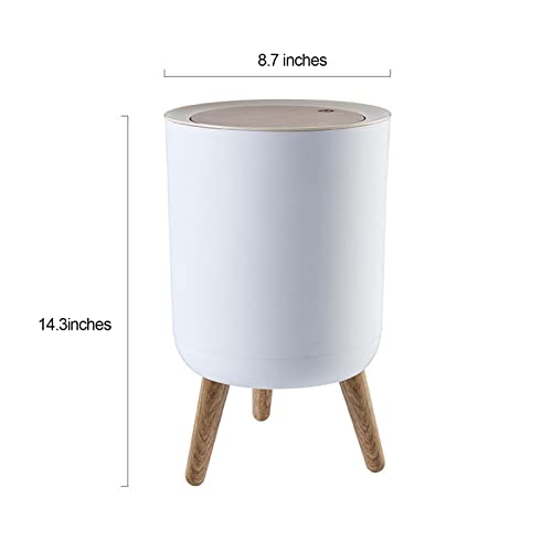 Nordic Style Trash Can,Push Top Garbage Bin with Lid,White Top Spring Waste Basket,Dog Proof Trash can,Plastic Trash Bin Suitable for Kitchen,Bathroom,Bedroom,Living Room,Office,Outdoor