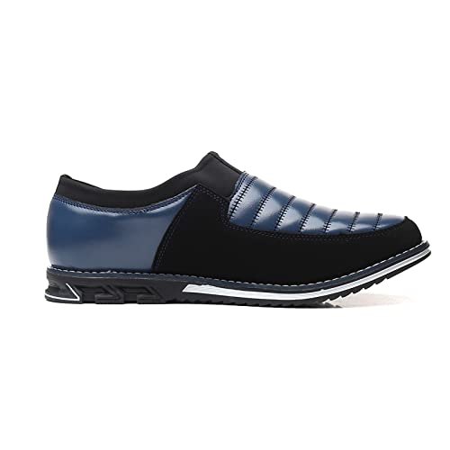 FASDNENDYS Fashion Style Men's Breathable Comfortable Business Hook Loop Leisure Solid Color Leather Shoes Working Shoes Men Comfortable Blue
