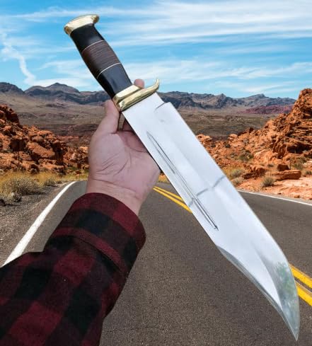 Hatf.Blade 18-Inch Fixed Blade Hunting Knife: Large Crocodile Dundee Bowie Knife with Leather Sheath - Perfect Camping Companion