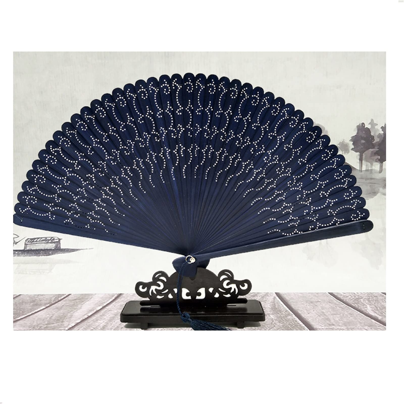 GAZooART Pure Handmade All Bamboo Chinese Fan Hand-held Bamboo Folding Dance Cheongsam Fan Gift Fan Hand-held Fan,Black